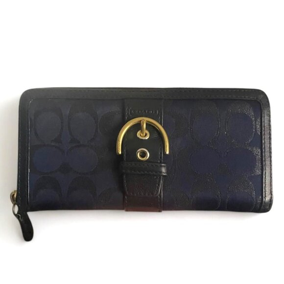 Coach | Bags | Coach Blue Jacqueard Zip Around Wallet Blueblack | Poshmark